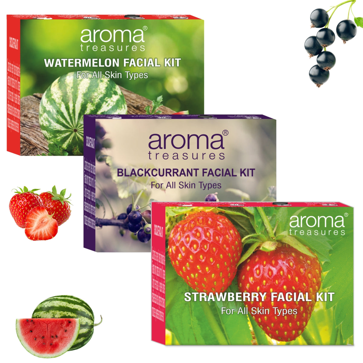 Fruit Facial Kits Combo (Watermelon, Strawberry & Blackcurrant Facial ...