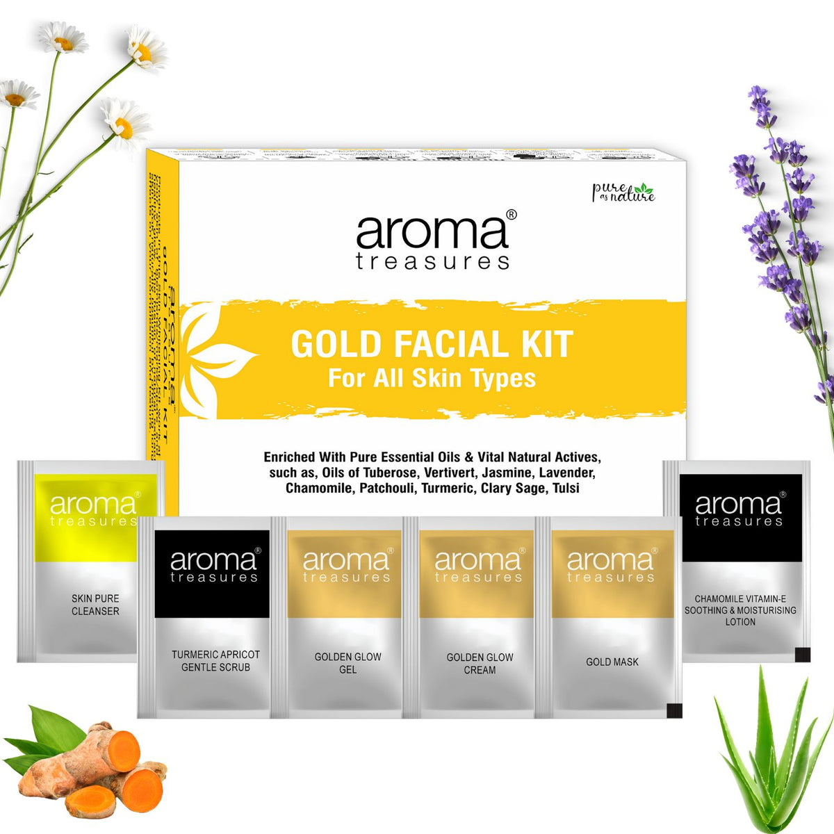 Buy Natural Gold Facial Kit For all skin types Online – AromaTreasures.com